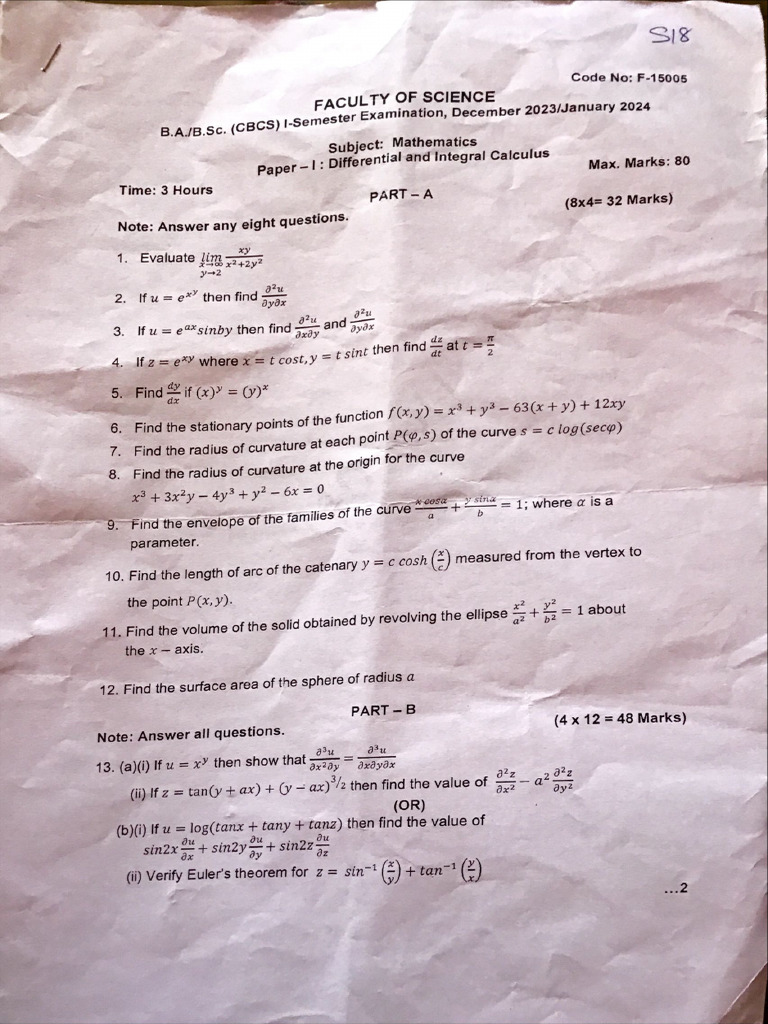 Differential Integral Calculus Question | PDF