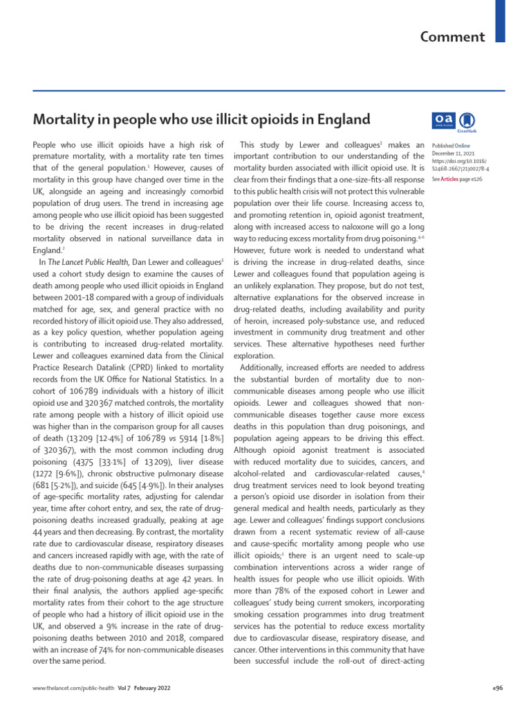 Mortality in People Who Use Illicit Opioids in Eng | PDF | Opioid Use ...