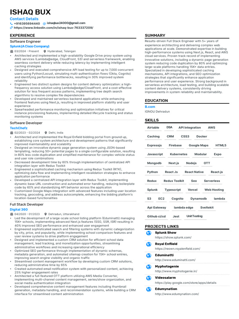 Mohd Ishaq Bux Resume 1 | PDF | Cache (Computing) | Computer Programming
