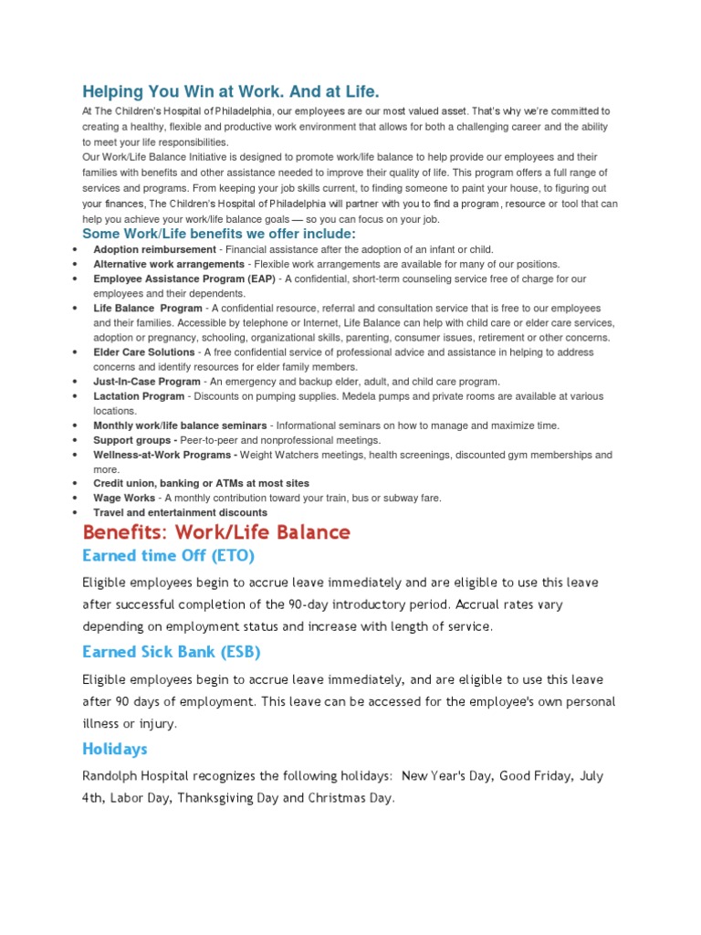 Benefits: Work/Life Balance: Helping You Win at Work. and at Life ...