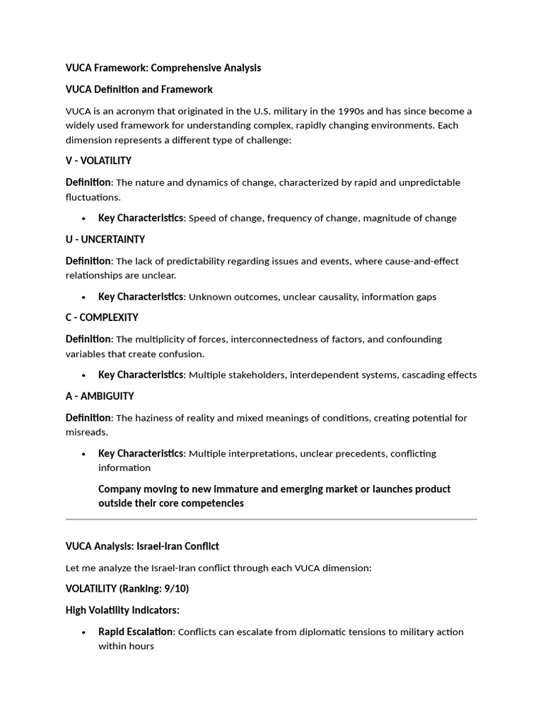 VUCA Framework Analysis of Israel-Iran Conflict | PDF | Electric ...