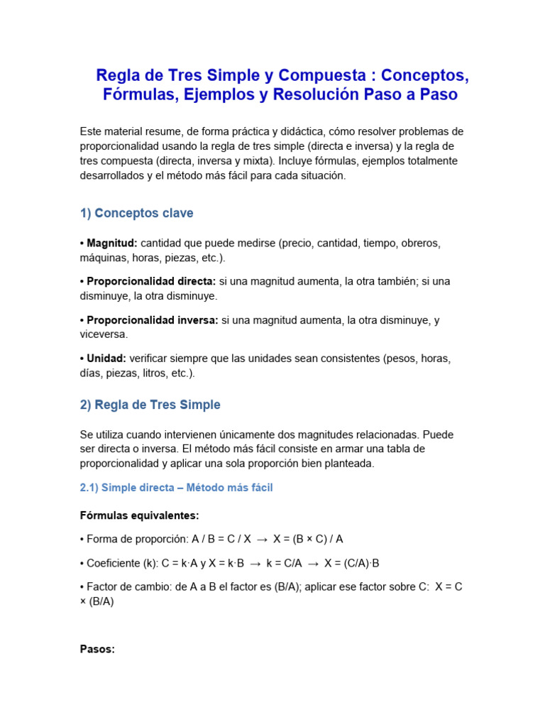 Regla de Tres: Guía Práctica y Ejemplos | PDF | Matemáticas