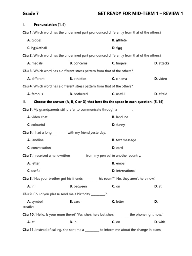 Grade 7 Mid-Term Review Practice | PDF | Communication | Adolescence