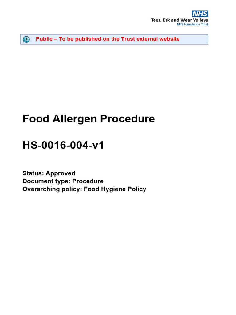 Food Allergen Procedure | PDF | Food Allergy | Allergy