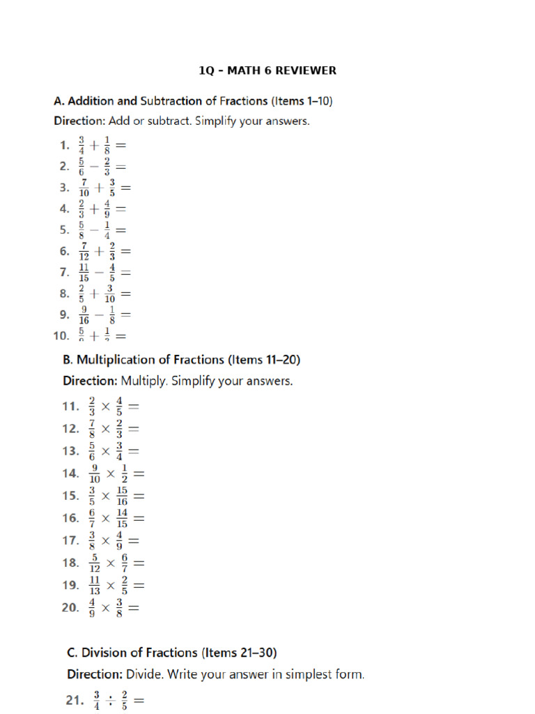 1q Math 6 Reviewer | PDF