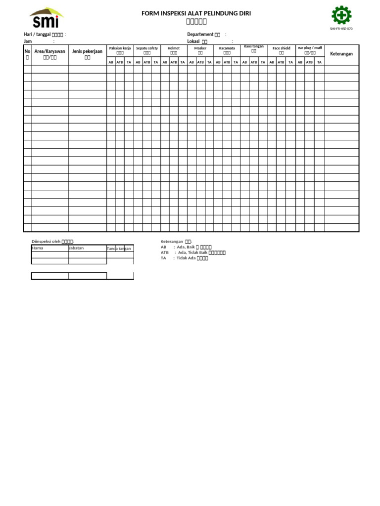 SMI-FR-HSE-070 Form Inspeksi APD | PDF