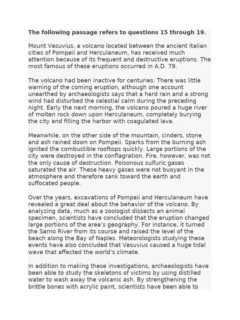 Reading Comprehension Practice Test 3 | PDF | Volcano | Mount Vesuvius