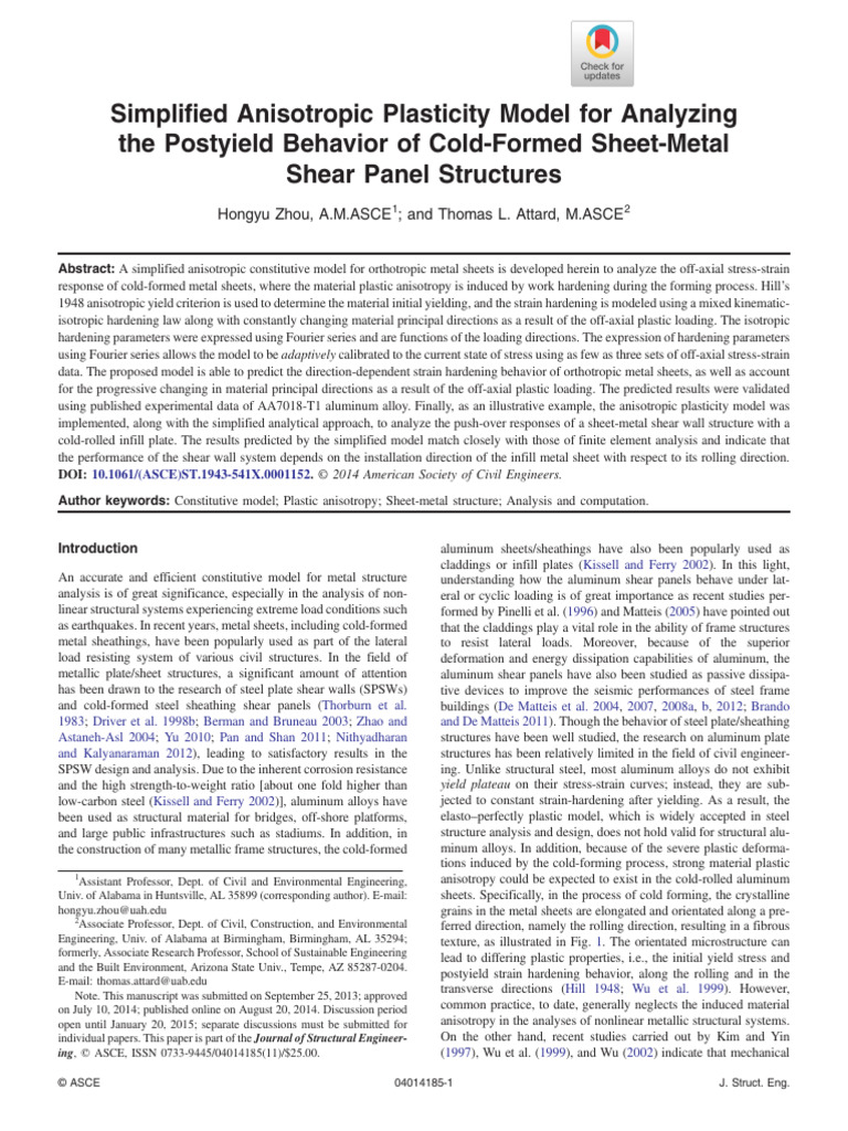 Zhou Attard Simplified Anisotropic Plasticity Model For Analyzing The ...
