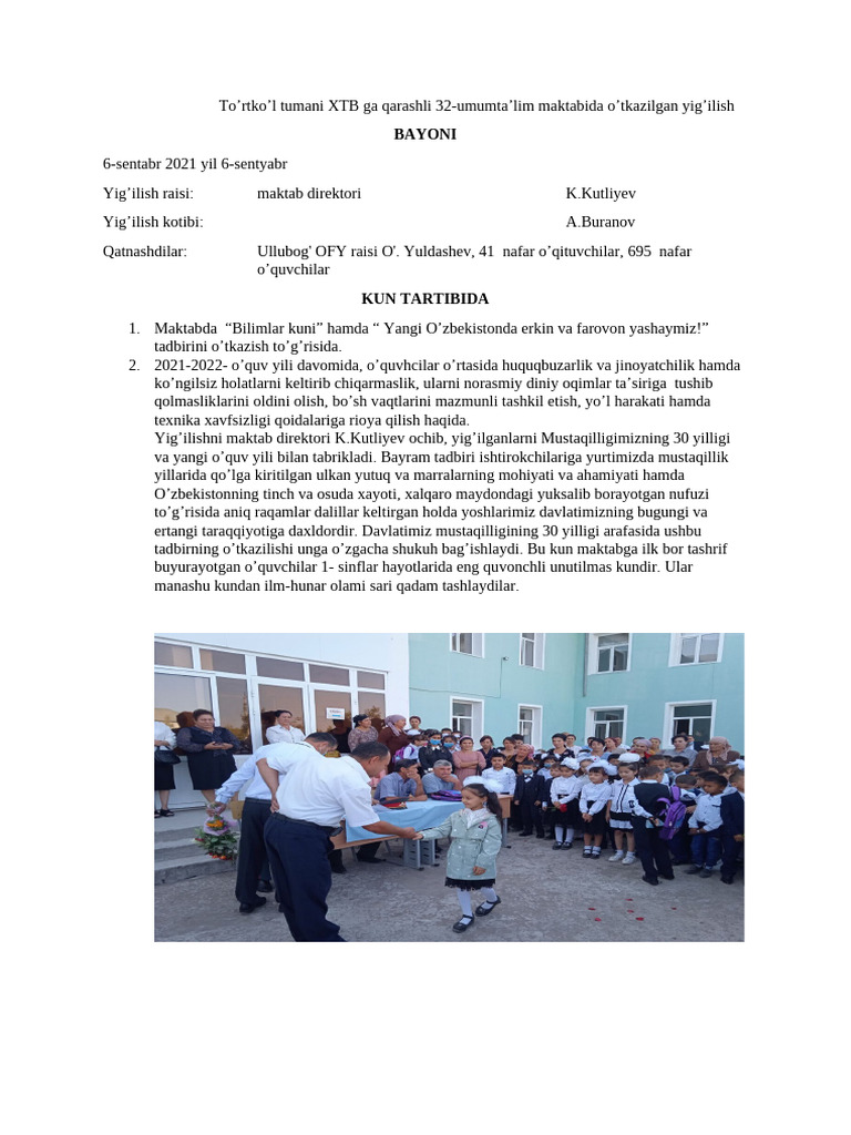 32 Maktab 6 Sentabr Bayonnomasi | PDF