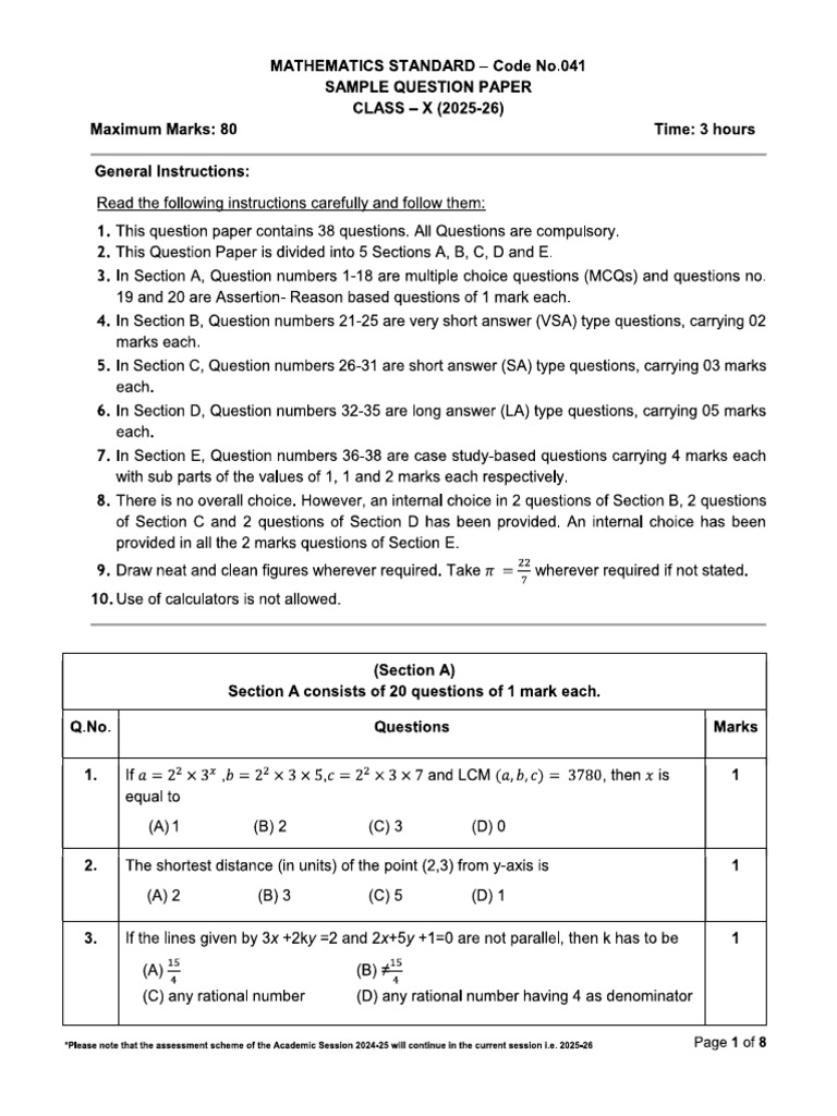 Maths Cbse SQP | PDF