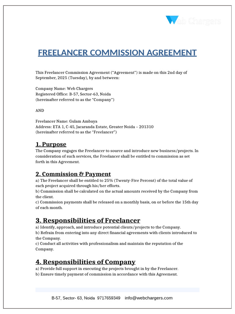 Freelancer Commission Agreement | PDF