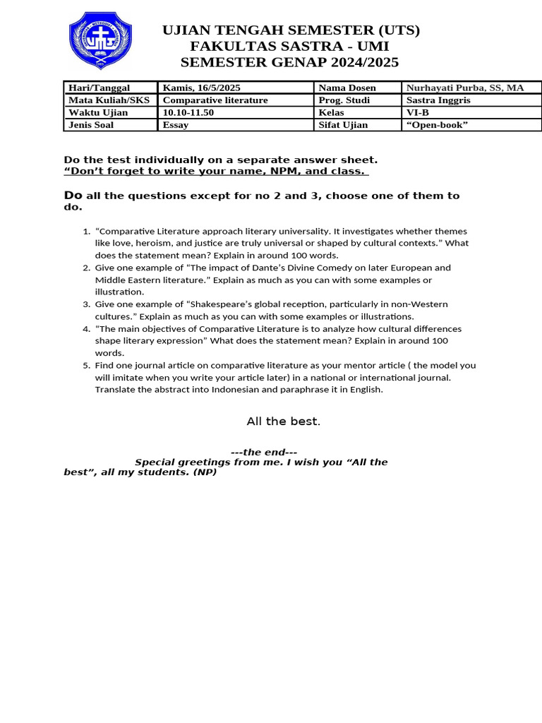 Uts Comparative Lit 16-5-25 | PDF