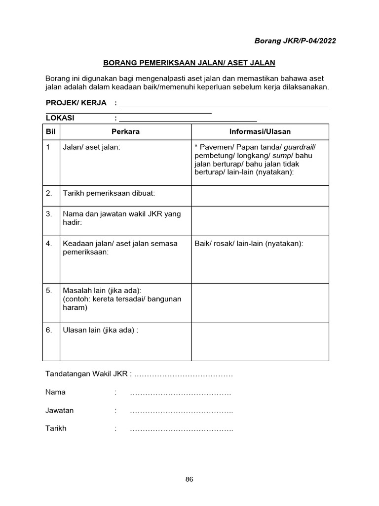 8.4 Borang JKR 04 Borang Pemeriksaan | PDF