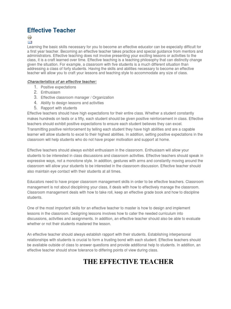 Effective Teacher | PDF | Classroom Management | Teachers