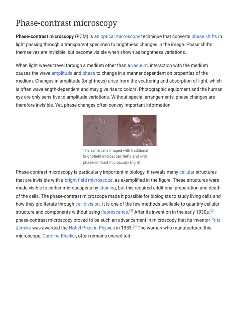 Phase-Contrast Microscopy - Wikipedia | PDF | Microscopy | Techniques