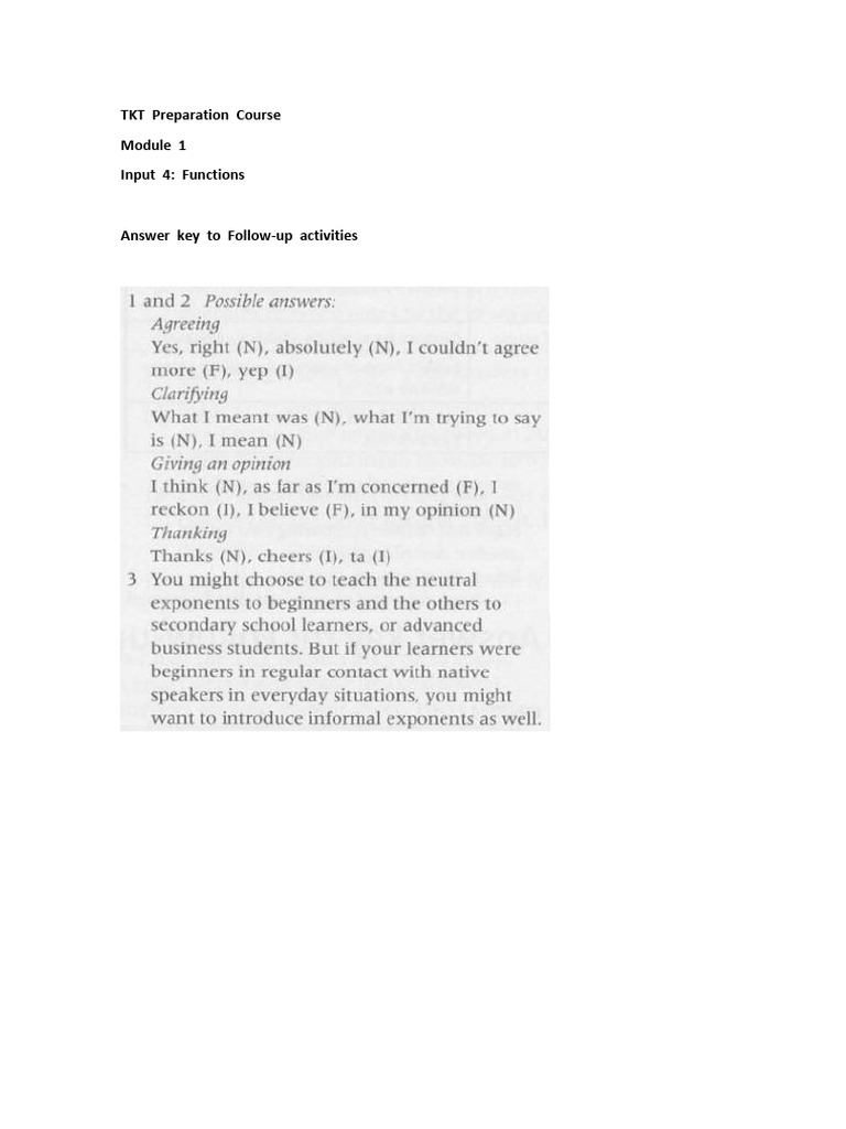 TKT M1 Input 4 Answer Key | PDF