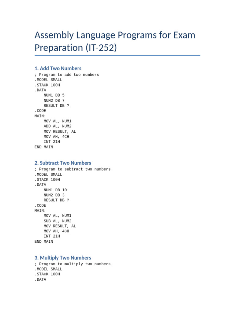 Assembly Programs Exam Preparation | PDF