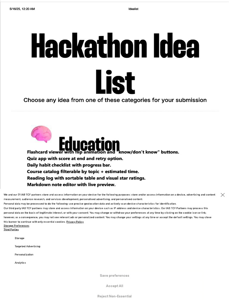 Hackathon Idea Submission List | PDF | Computing