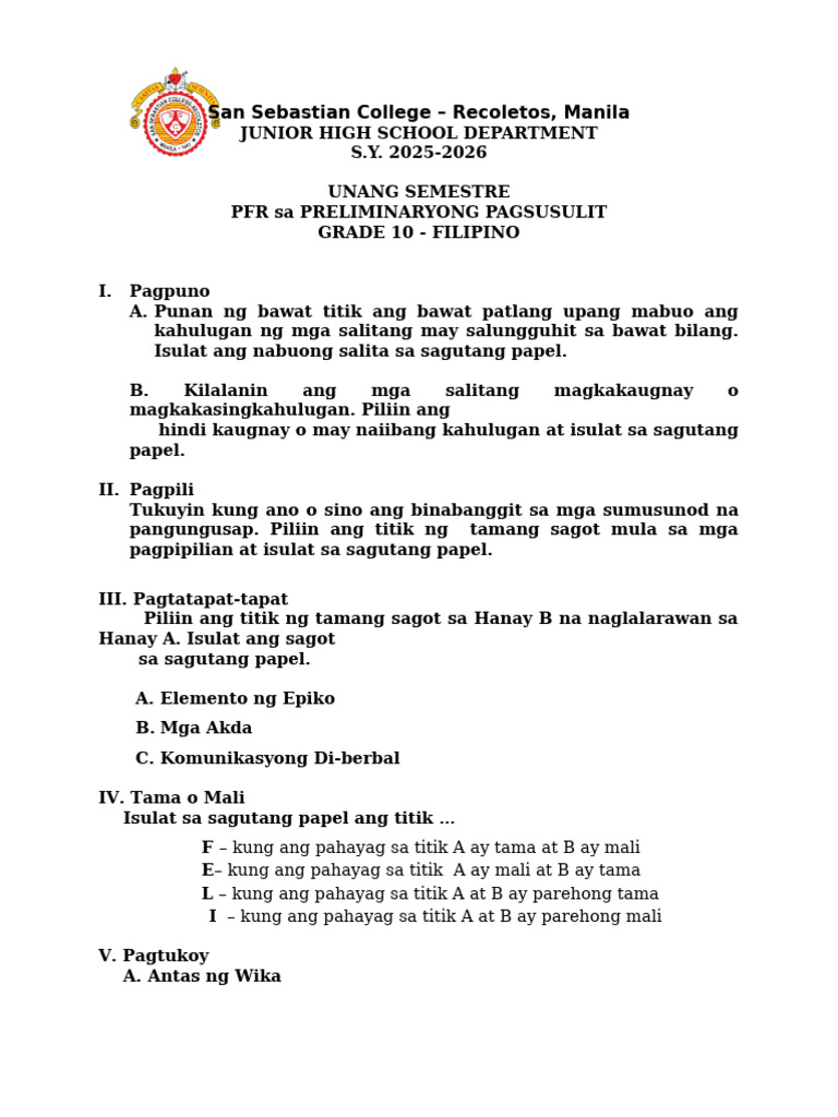 PFR in FILIPINO 10 | PDF