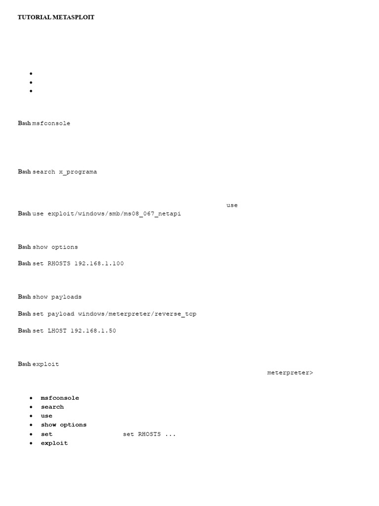 Tutorial Básico de Metasploit | PDF | Explotar (Seguridad Informática) | Ciencias de la Computación
