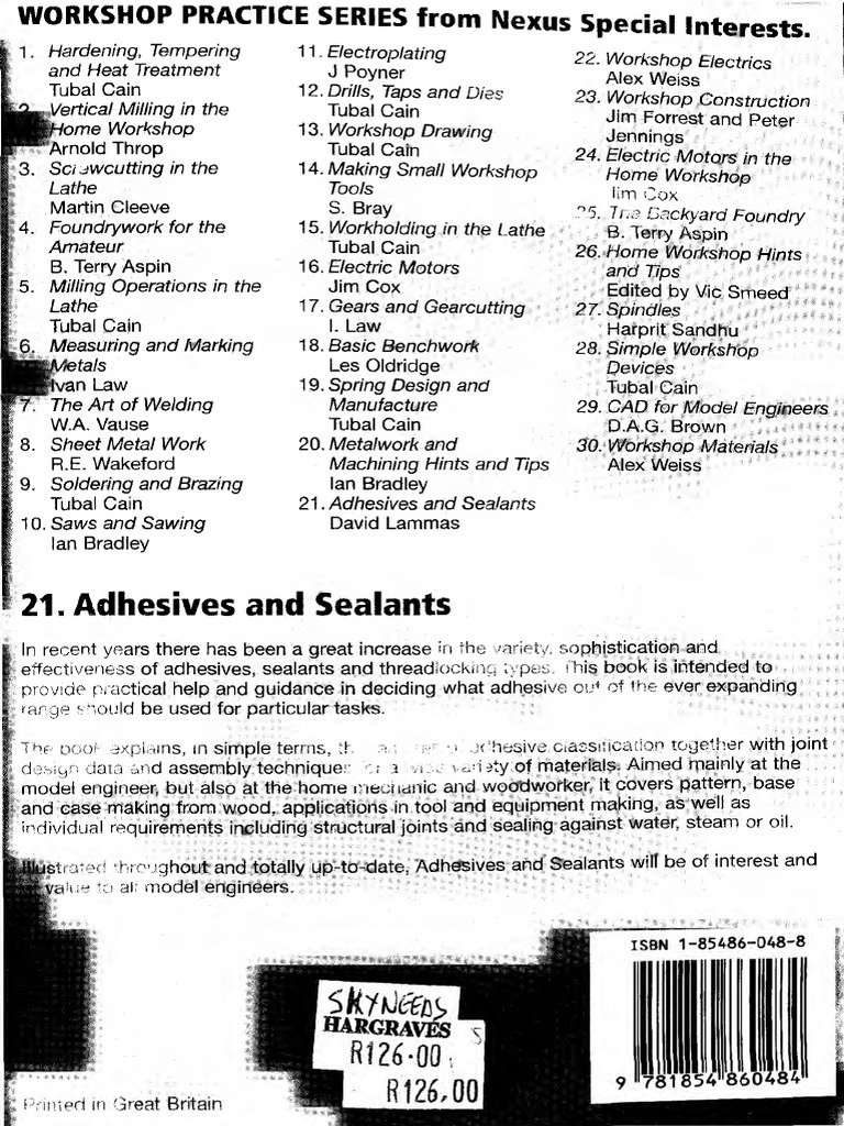 Workshop Practice Series - 21 - Adhesives and Sealants (1991) (Ar6+) | PDF | Adhesive | Alloy