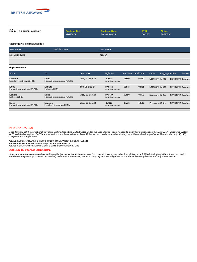 Mubasher Booking Confirmation | PDF | Aviation