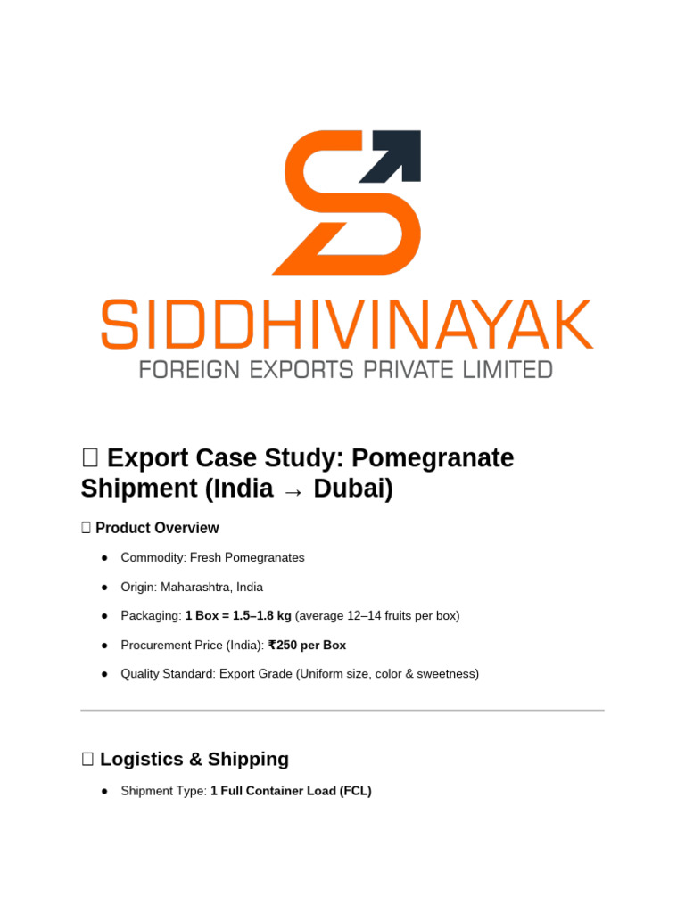 Pomegranate Export from India to Dubai | PDF