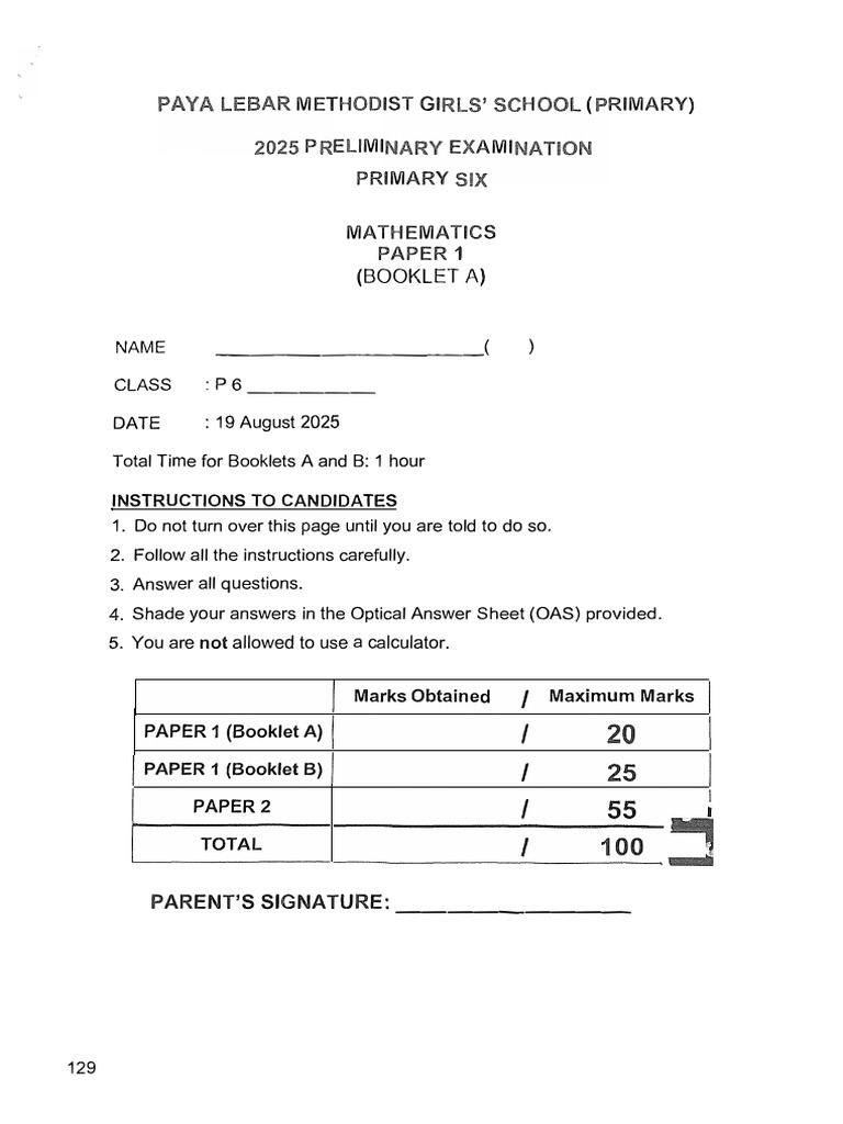 P6 Maths Prelim 2025 PLMGS Exam Papers | PDF | Schools | Educational Stages