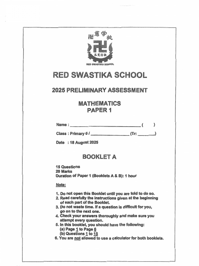 P6 2025 Maths Prelim Papers | PDF