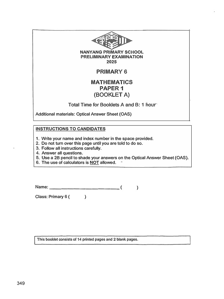 P6 Maths Prelim 2025 Nanyang Exam Papers | PDF