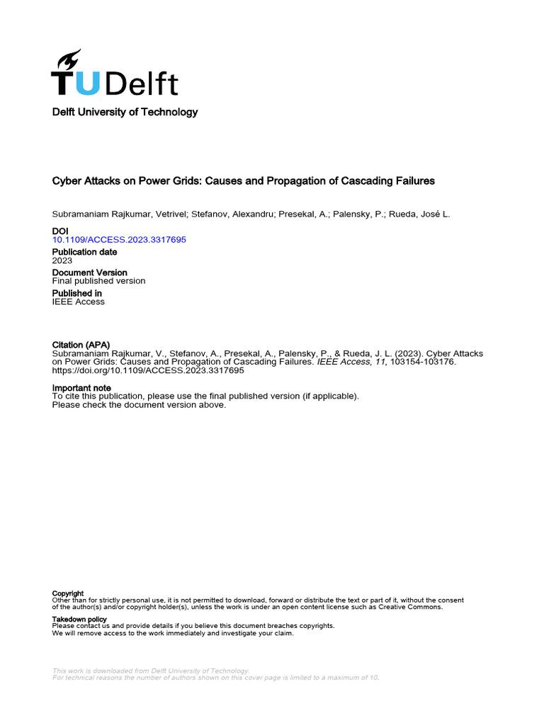 Cyber Attacks On Power Grids Causes and Propagation of Cascading ...