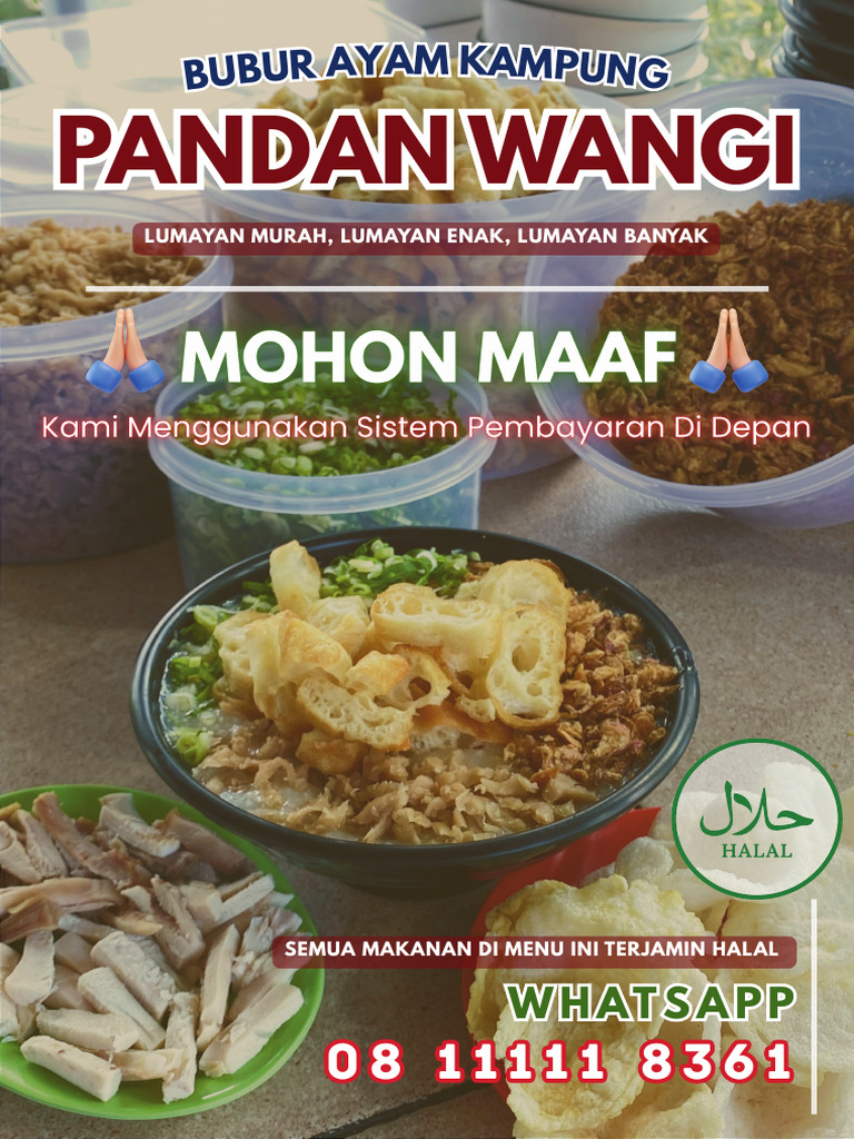 Menu Bubur Ayam Kampung Pandan Wangi | PDF