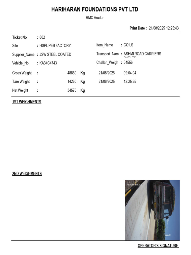 JSW Weighment 21.08.2025 | PDF