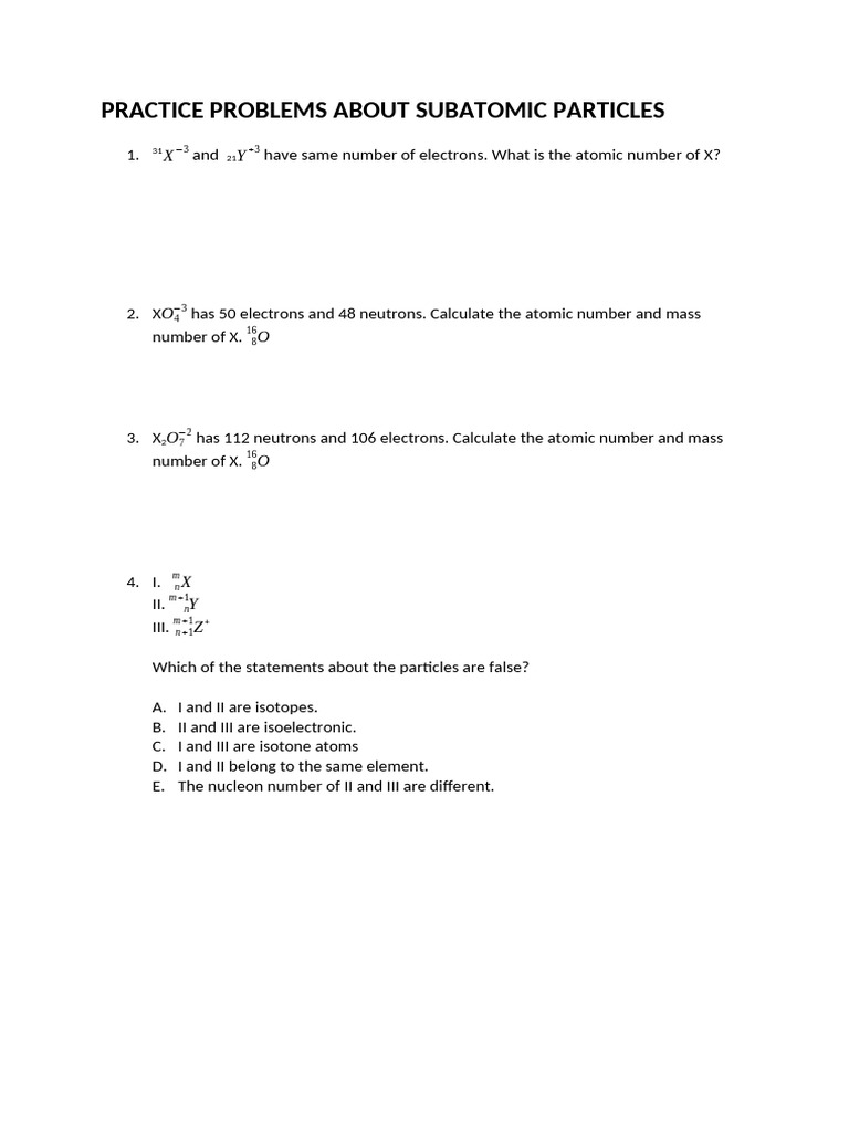 Practice Problems About Subatomic Particles | PDF
