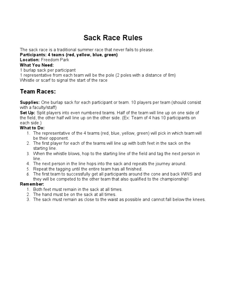 Sack Race Rules | PDF | Sports | Leisure