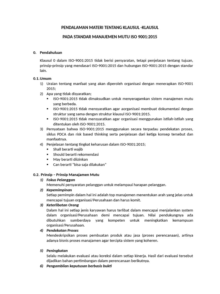 Klausul ISO 9001:2015 dan Prinsip Mutu | PDF