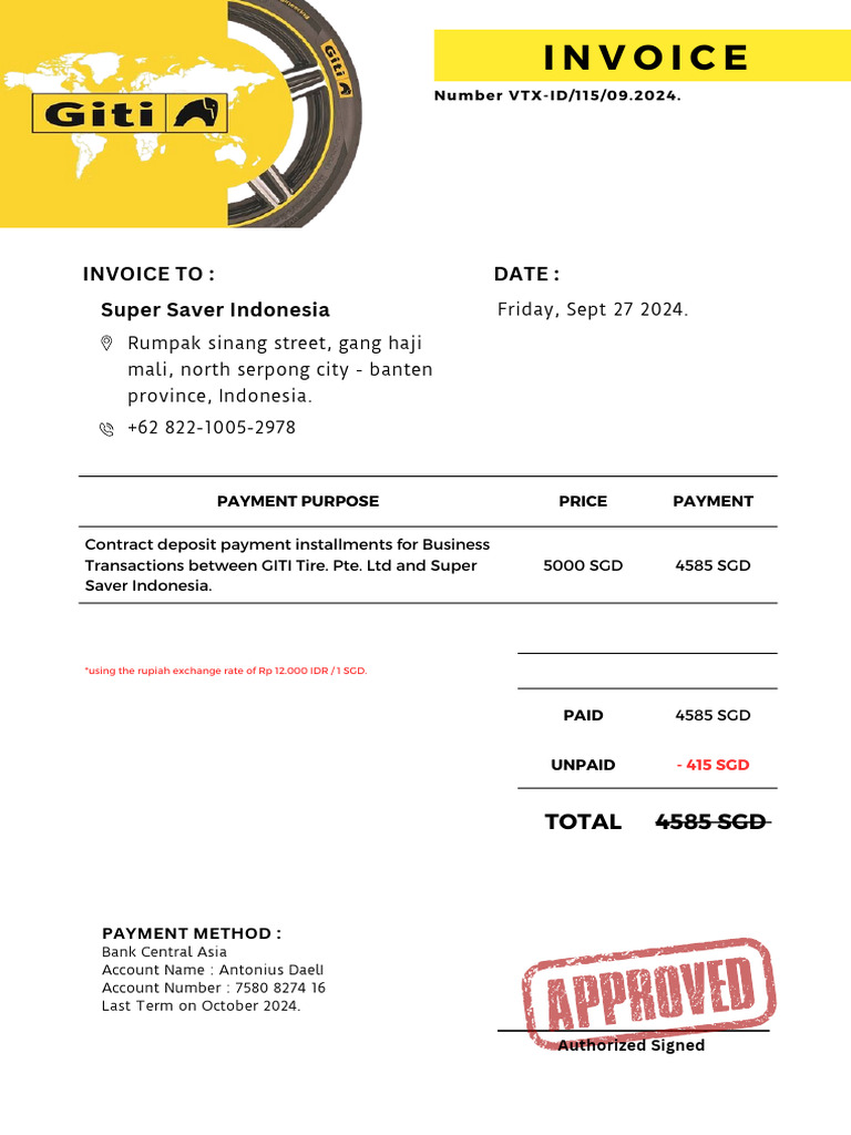 Invoice for GITI Tire Payment Details | PDF