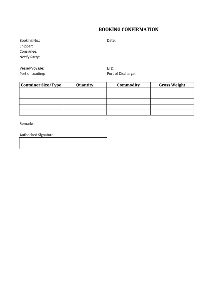 Booking Confirmation Template | PDF