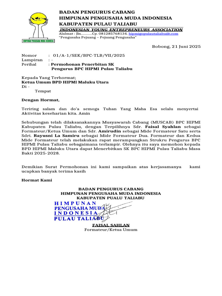 Surat Permohonan Penerbitan SK Pengurus BPC | PDF