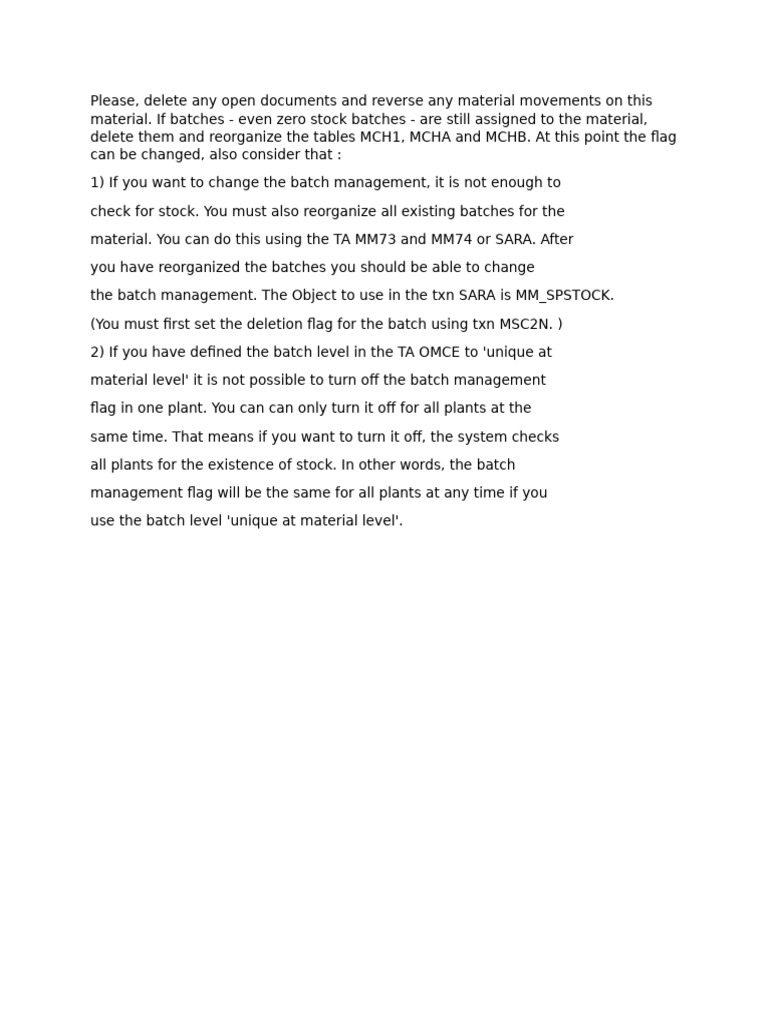 Batch Management Change Instructions | PDF