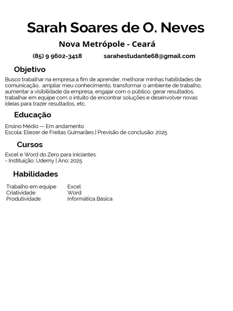CV-Sarah Soares de Oliveira Neves-1 | PDF