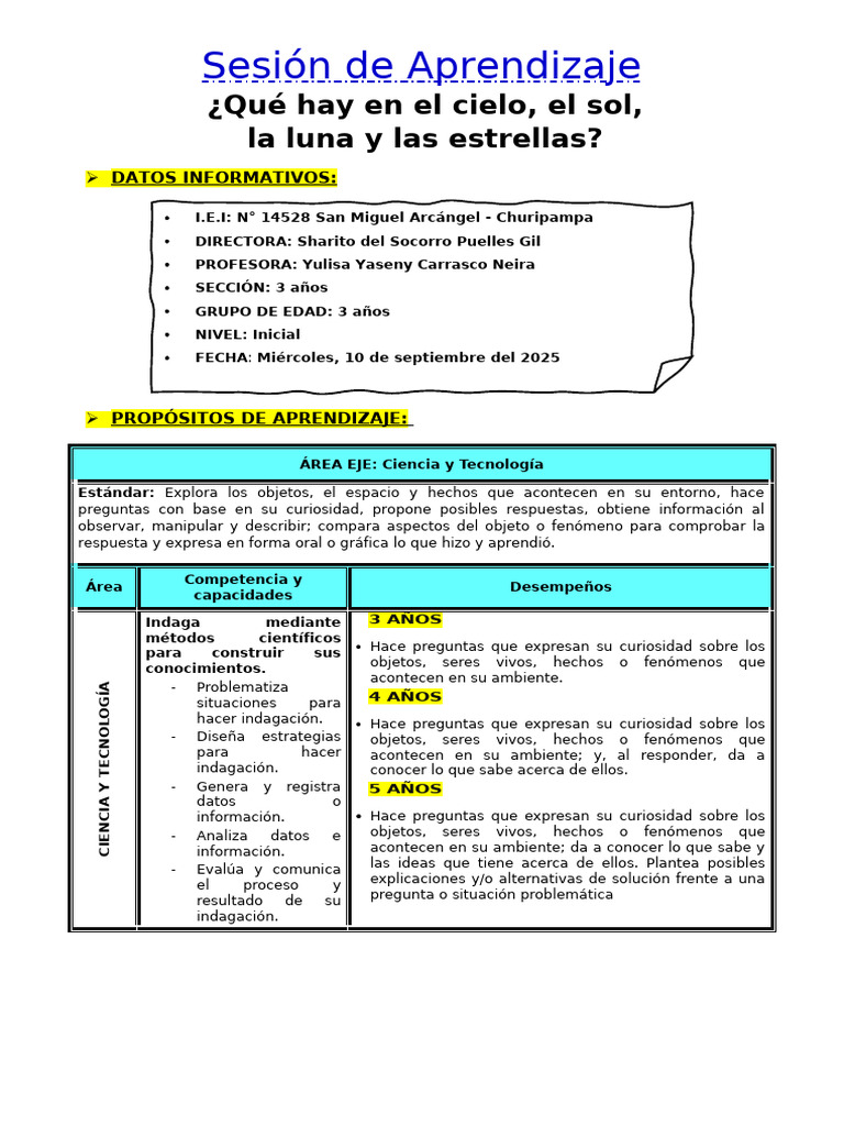 Ini-Unid-Dia 3. ¿Qué Hay en El Cielo, El Sol, La Luna y Las Estrellas ...