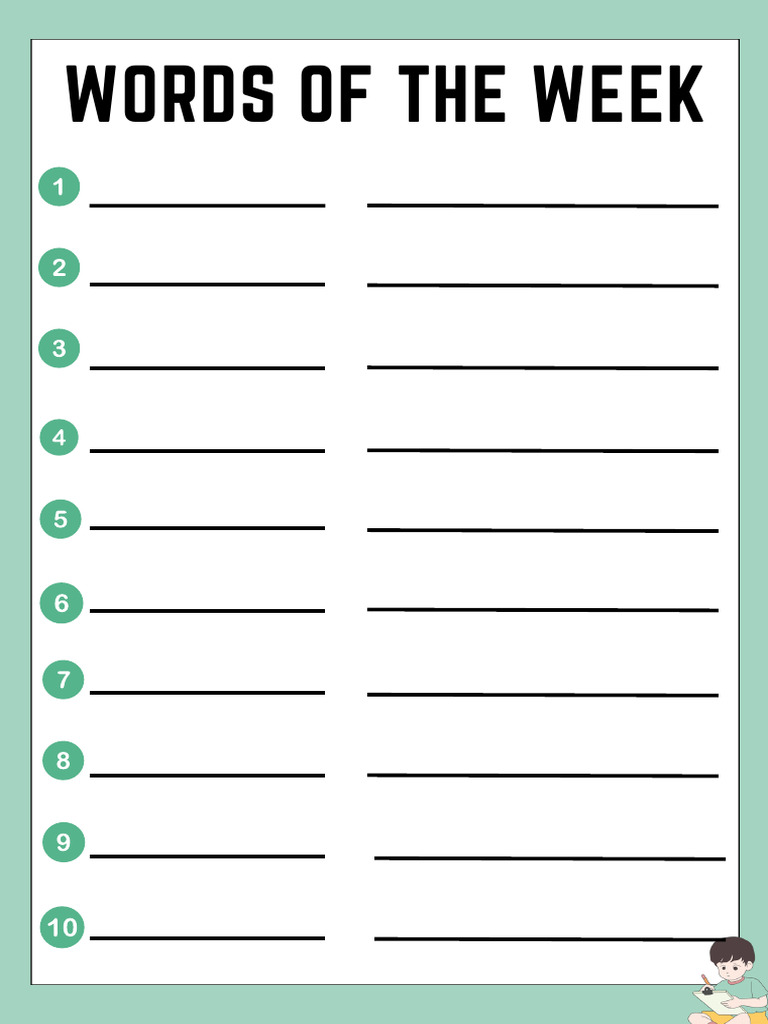 Colorful Word of The Week Spelling Worksheet | PDF