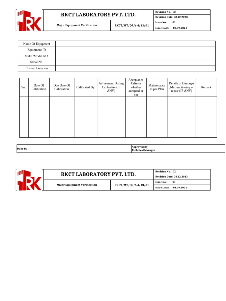 Major Equipment Verification Report | PDF