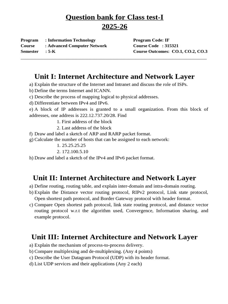 ACN Question Bank For CT-I | PDF