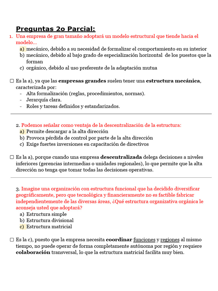 Preguntas 2o Parcial | PDF | Liderazgo | Cultura organizacional