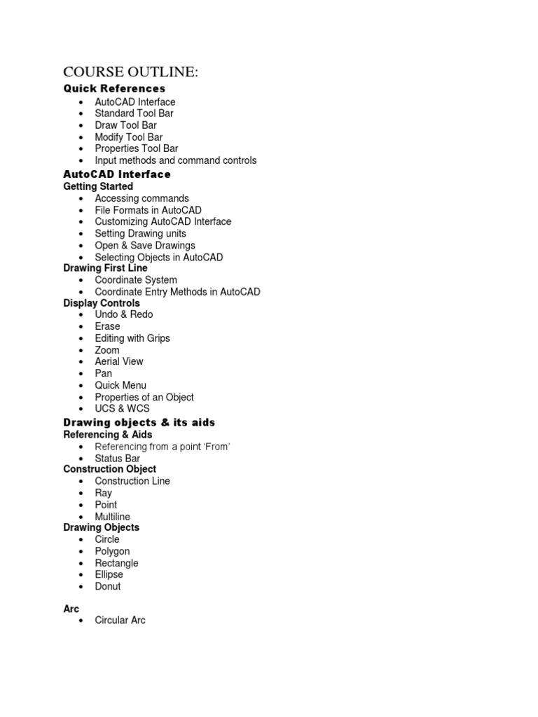 Course Outline Autocad | PDF | Auto Cad | Dimension