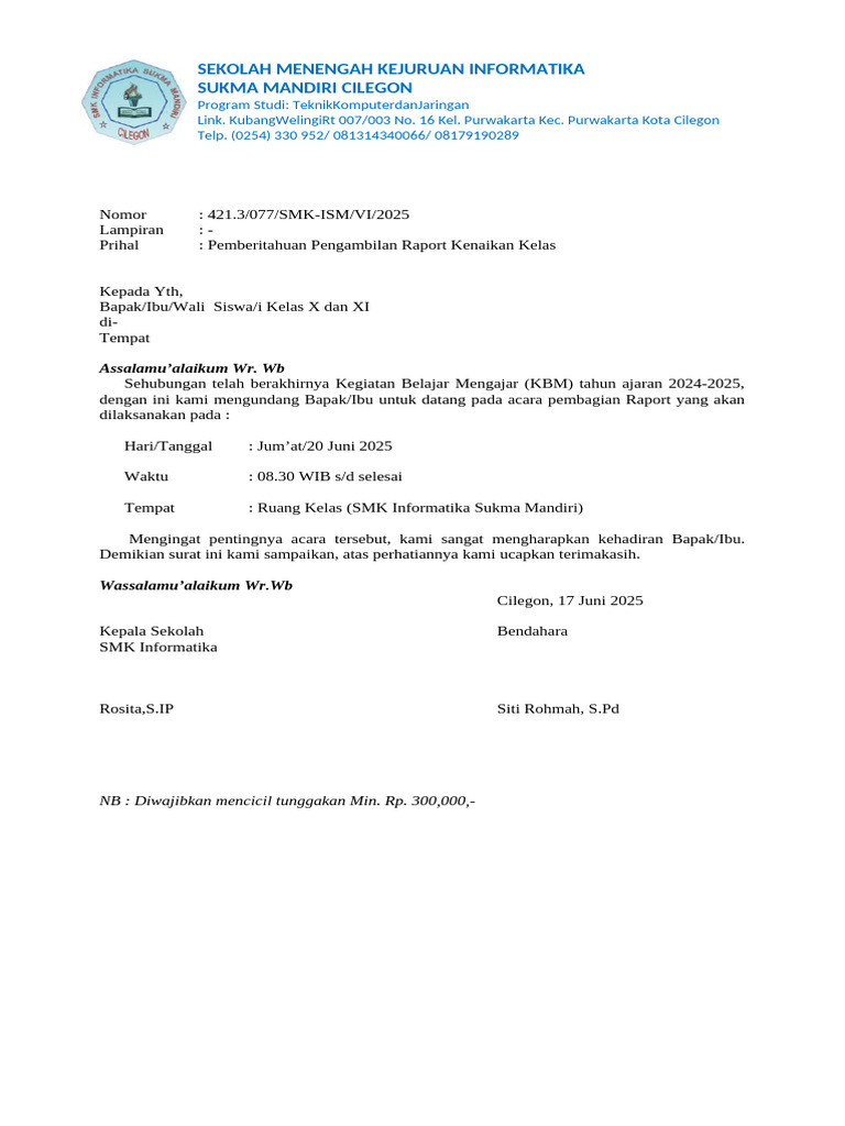 Surat Pemberitahuan Pts | PDF