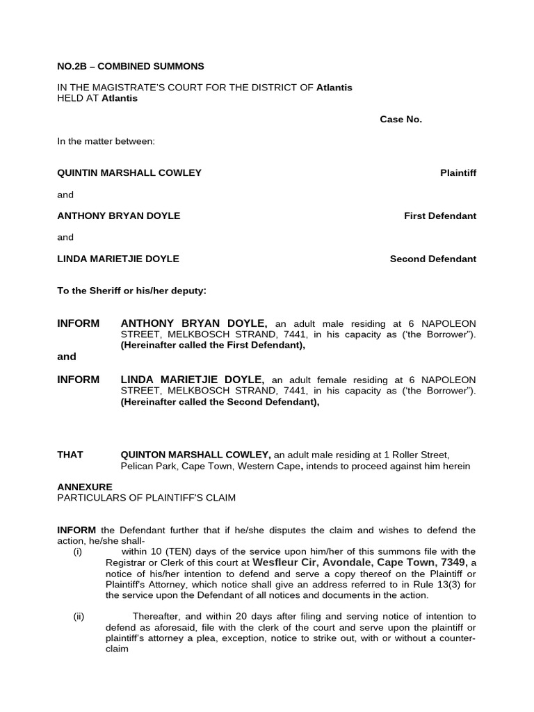Combined Summons 2B Individual | PDF | Summons | Judgment (Law)