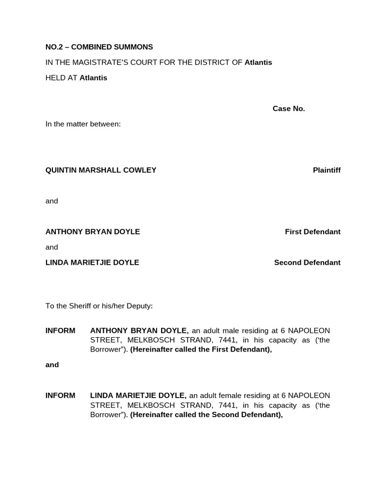 No. 2 Summons | PDF | Summons | Judgment (Law)